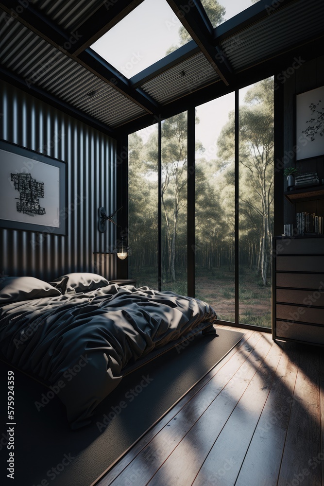 Interior of a luxury, modern container room. Container house concept ...