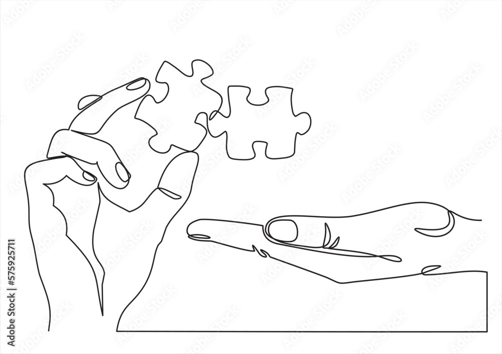 hand drawn doodle hand giving and receiving puzzle. Business matching ...