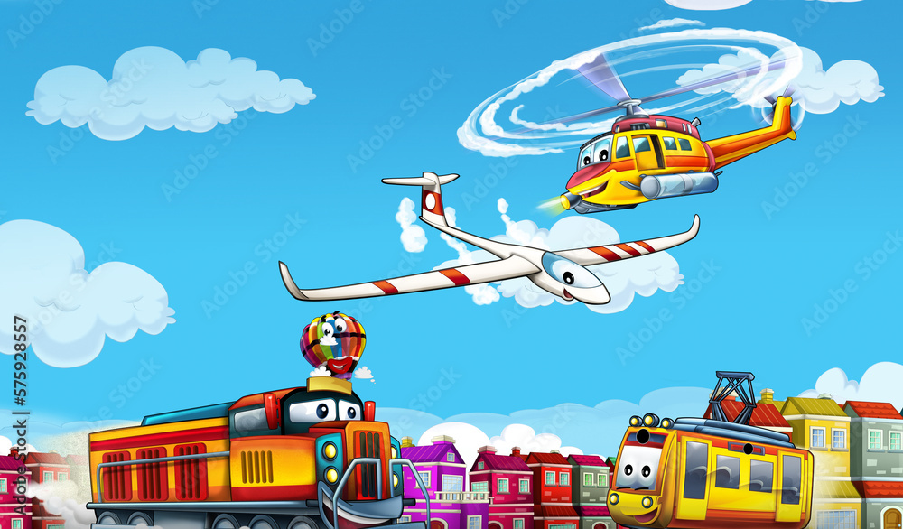 cartoon scene withcity scene with different cars vehicles frame border ...