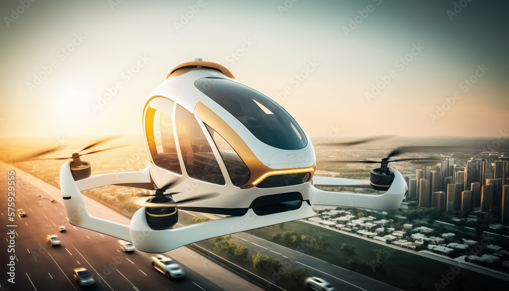 White Passenger Autonomous Aerial Vehicle AAV. Future of urban air ...