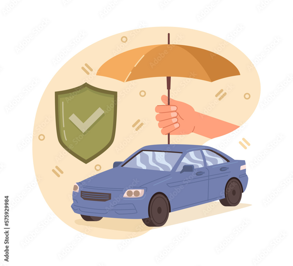 Insurance policy and coverage for vehicle. Isolated car protected by ...