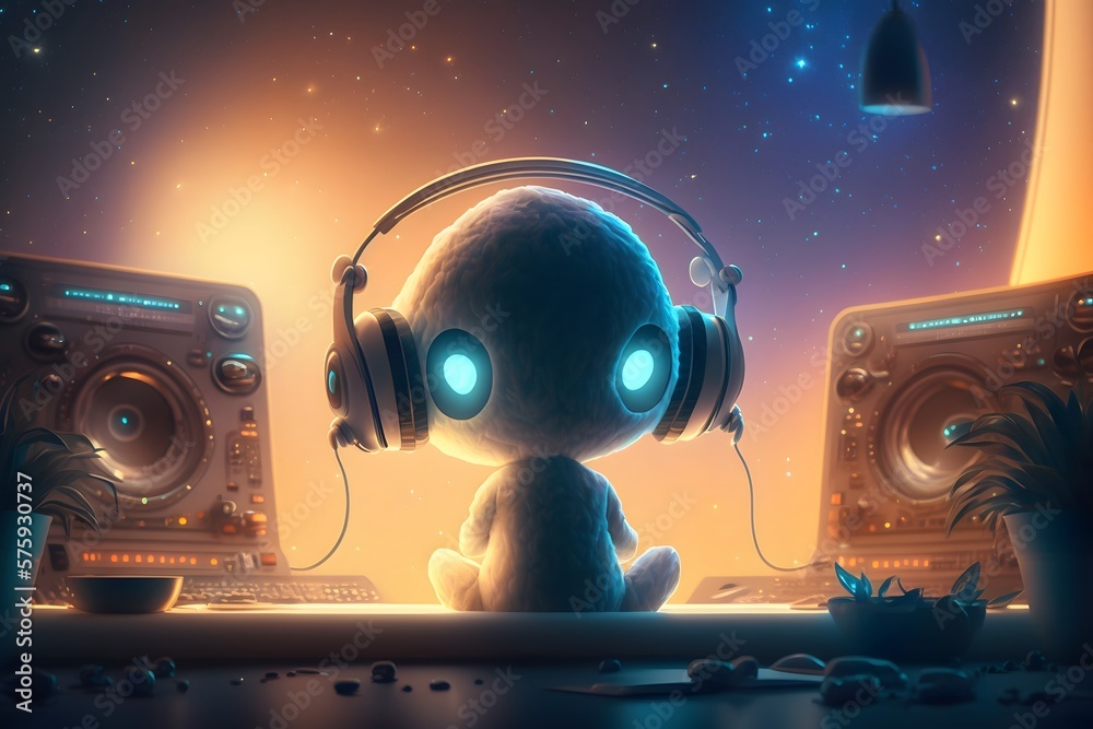 alien listening music created using AI Generative Technology Stock ...