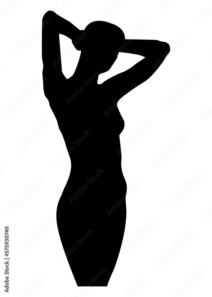Silueta Aislada De Mujer Desnuda De Pie Con Brazos Levantados Stock 0197