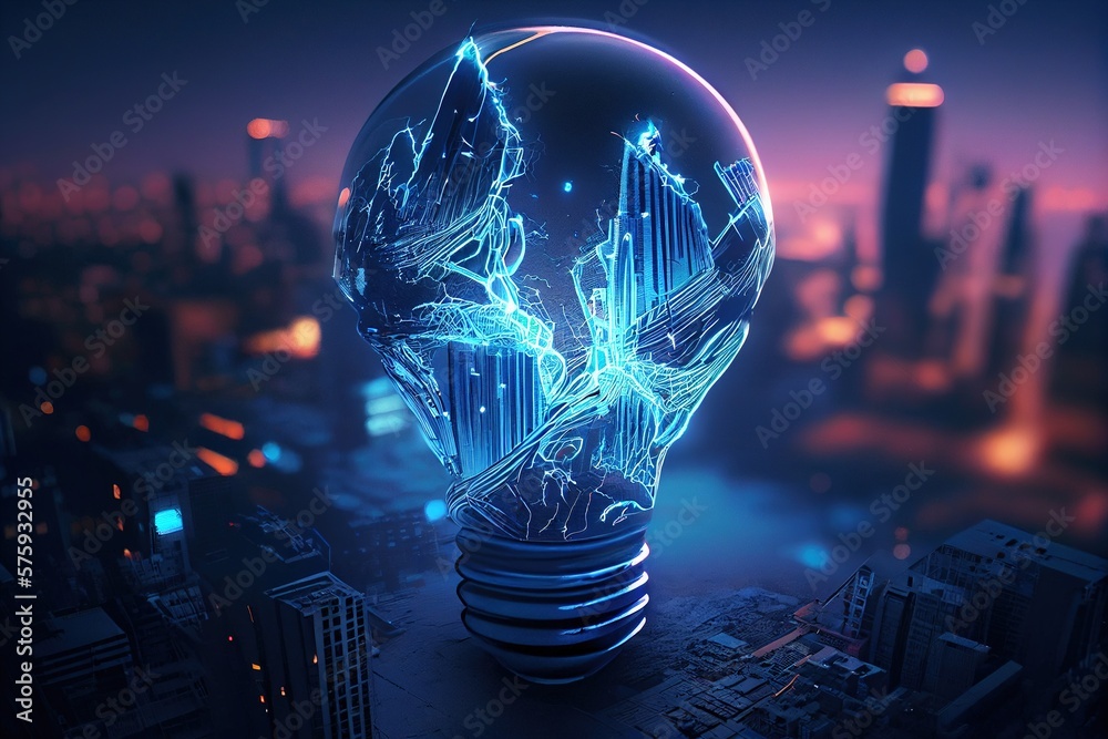 Lines of blue electricity lightning inside the bulb. Lightning inside ...