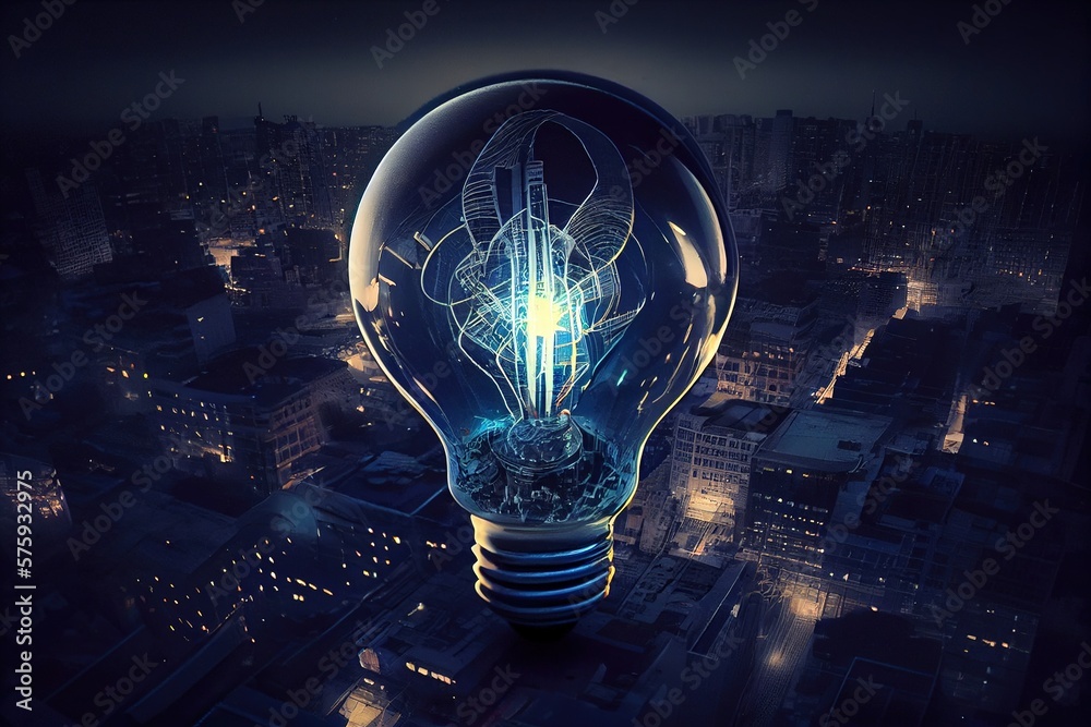 Lines of blue electricity lightning inside the bulb. Lightning inside ...