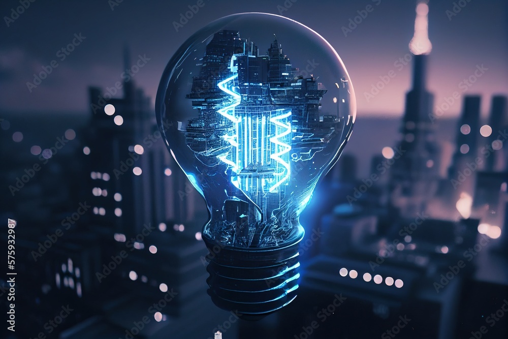 Lines of blue electricity lightning inside the bulb. Lightning inside ...