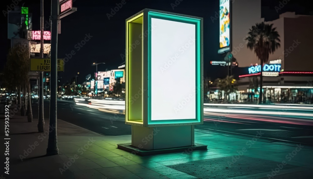Vertical Neon Glowing LED Billboard in Las Vegas - Blank Mockup with ...