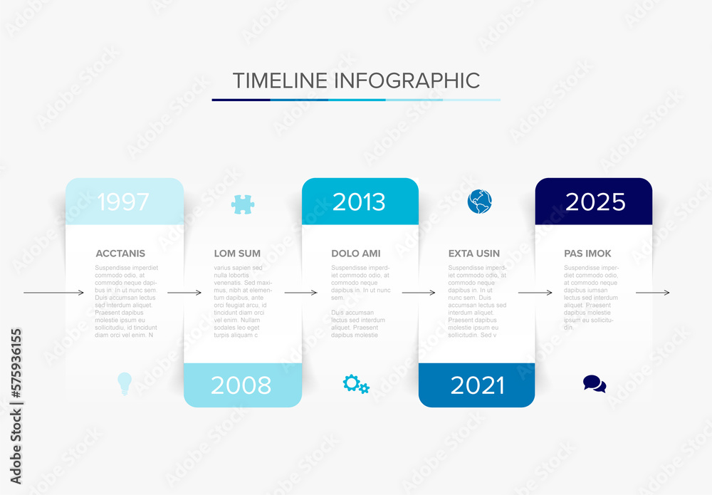 Simple minimalistic horizontal timeline template on white paper blocks ...