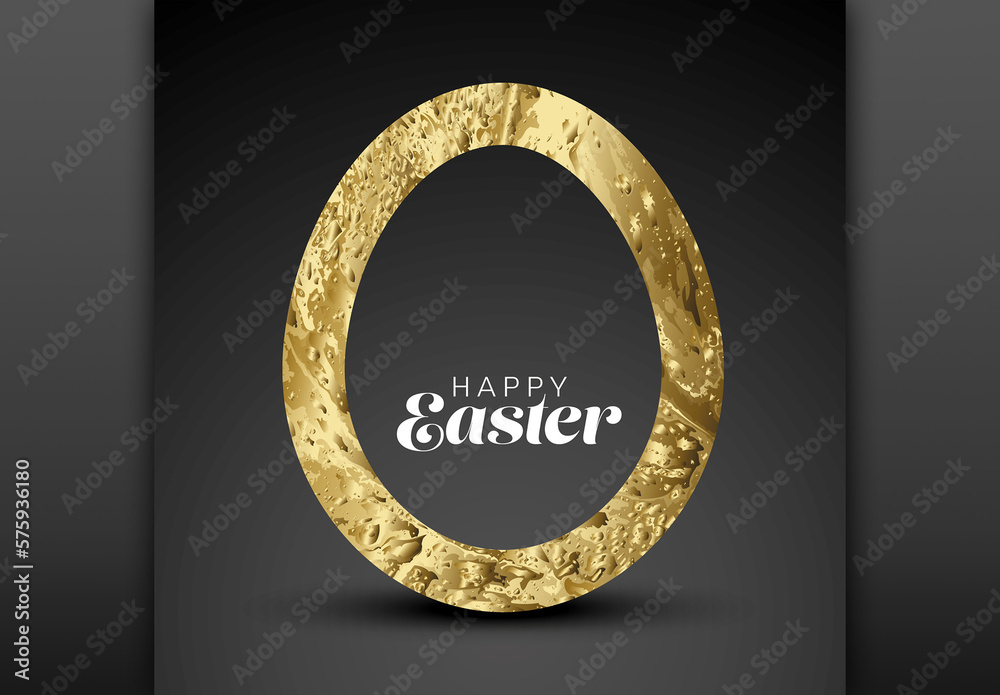 Dark Happy Easter - minimalist easter card with egg cut from golden ...
