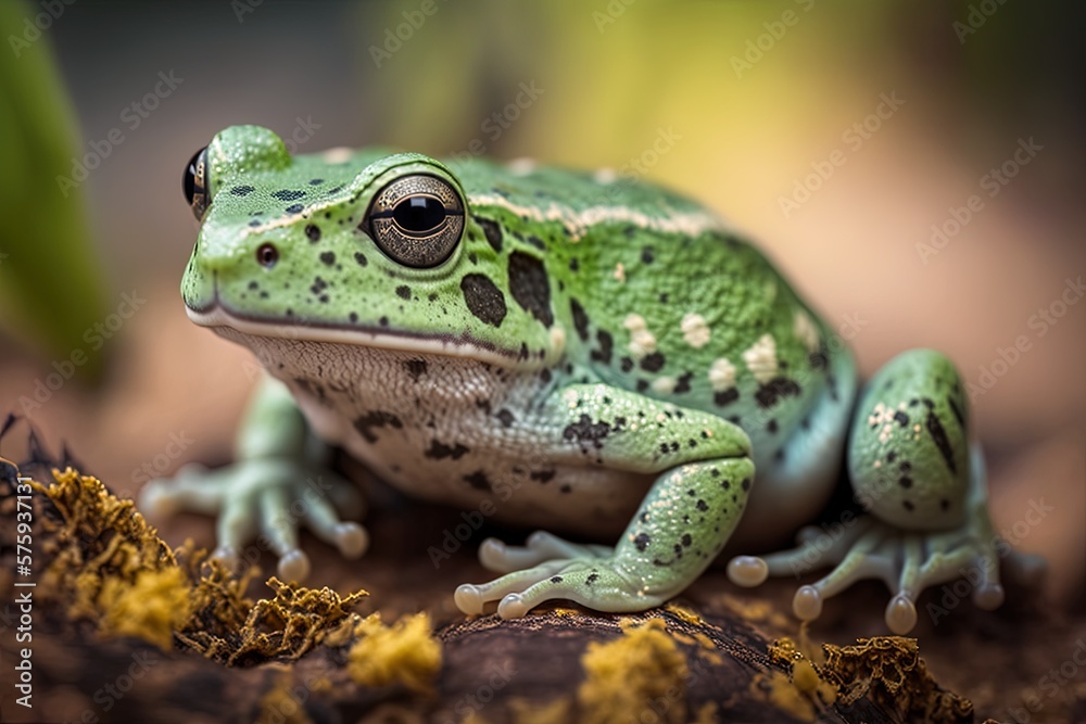 Image of a common parsley frog (pelodytes punctatus), a little green ...
