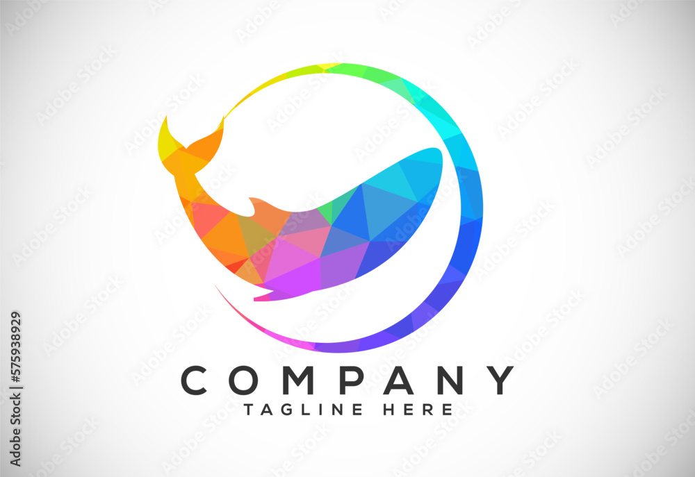 Polygonal low poly fish logo design template. Seafood restaurant shop ...