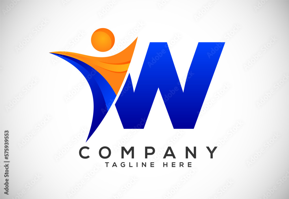 Initial alphabet W with abstract people logo design. Graphic alphabet ...