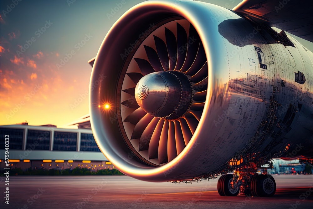 passenger aircraft engine at the airport Generative AI Stock ...