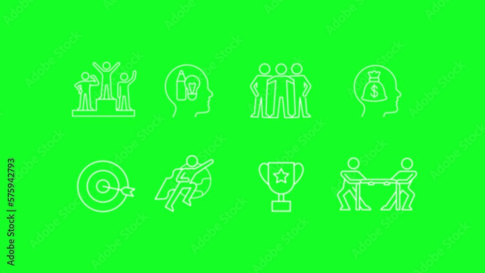 Animated rivalry white line icons. Achievement motivation. Set goal ...