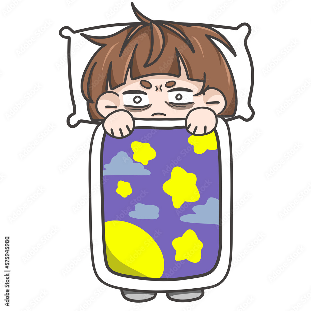 Cartoon woman can't sleep at her bed. cannot relax, Insomnia concept ...