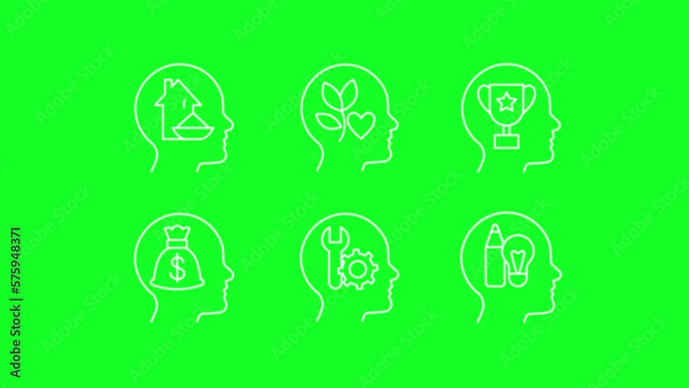 Animated mindset white line icons. Intrinsic motivation. Psychology ...