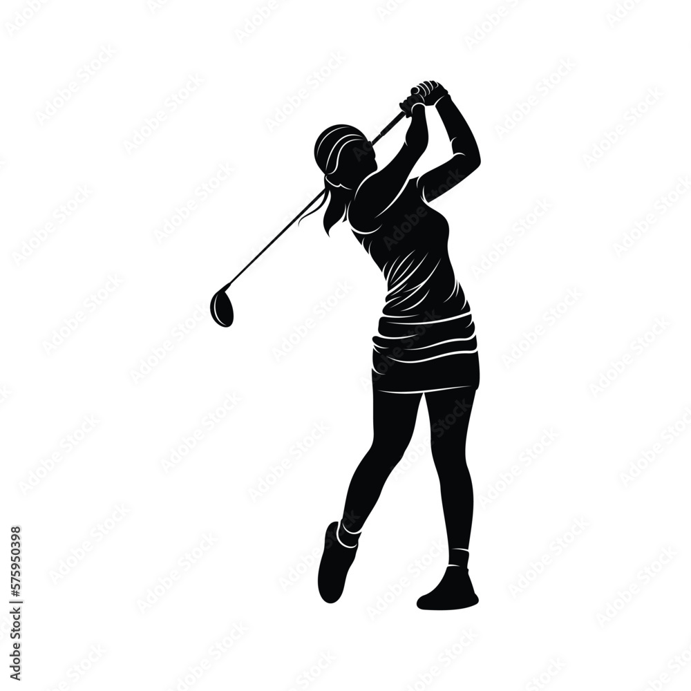Woman playing golf silhouette vector illustration. Professional golfer ...