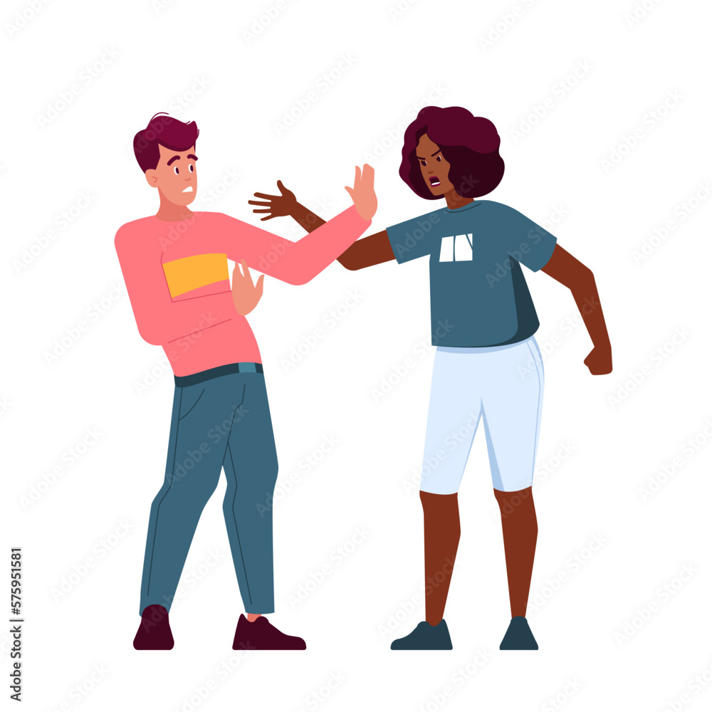 Couple Quarrel With Raised Voices. Man and Woman Characters Shouting At ...