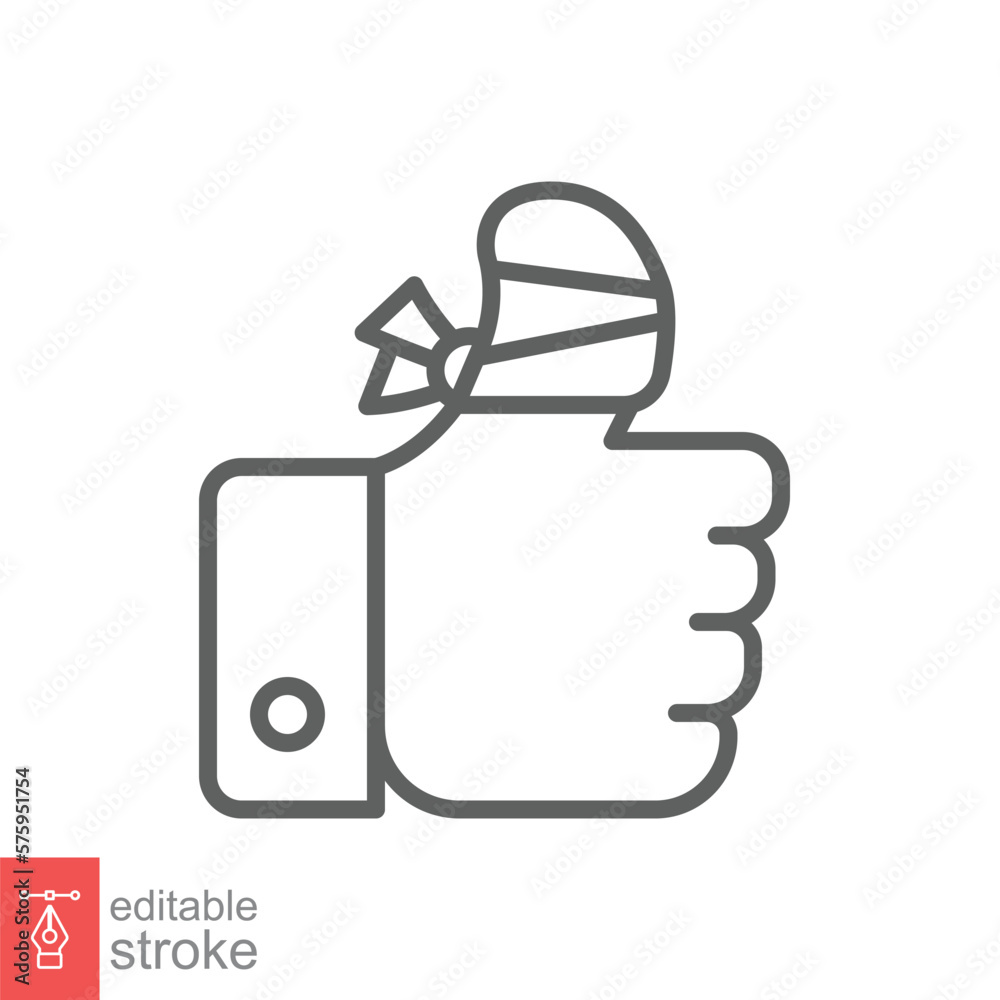 Hurt hand, bandage finger line icon. Simple outline style. Like, thumb ...
