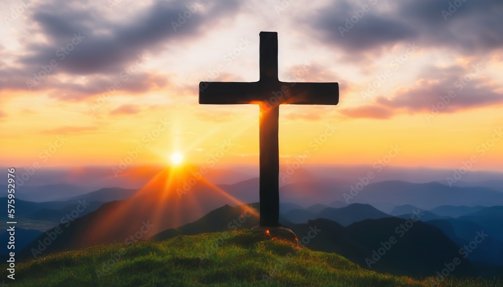holy week cross in the mountains at sunset Generative AI Stock Photo ...