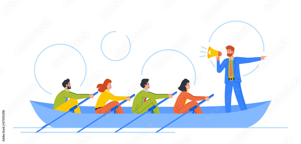Teamwork, Unity, Collaboration Of People In Boat Rowing In Unison With ...