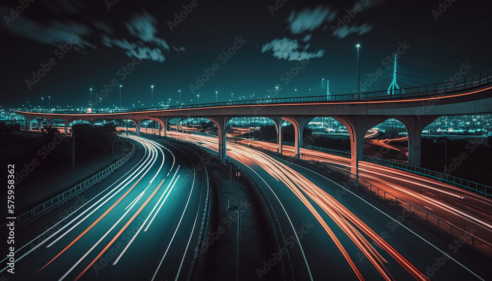 dynamic speed light trails in an urban environment. Fast moving traffic ...