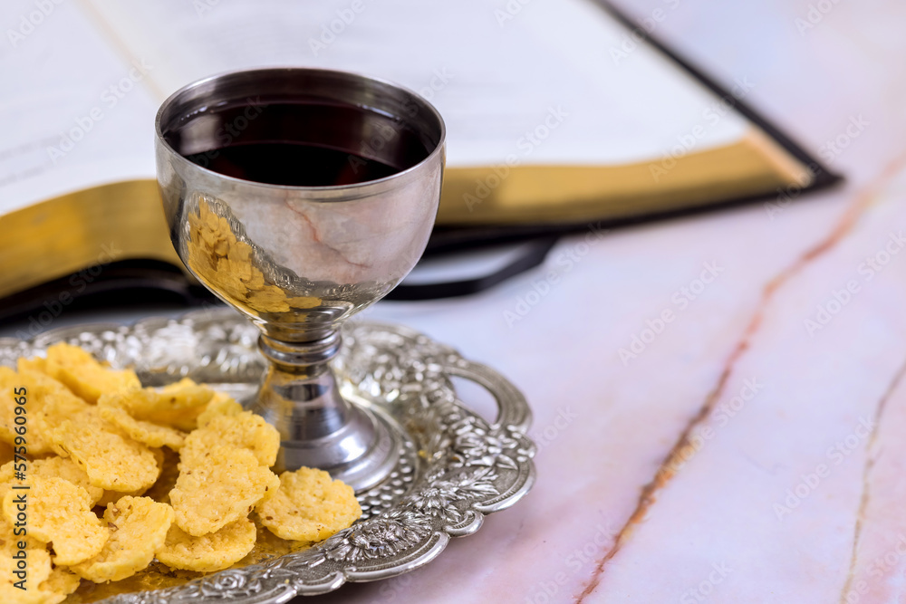 Christian Holy Communion with unleavened bread wine chalice symbols of ...