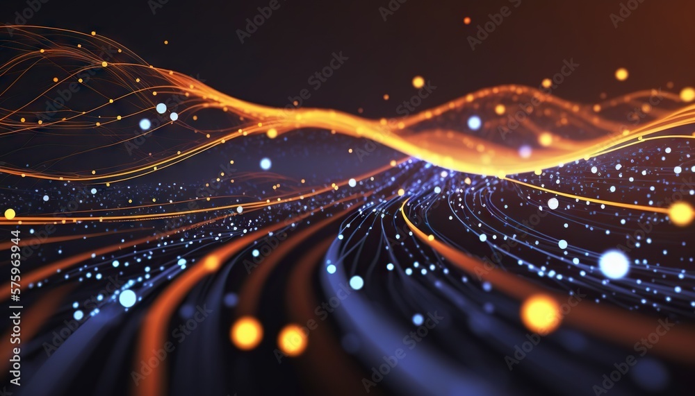 Data background of wires and glowing particles. Based on Generative AI ...