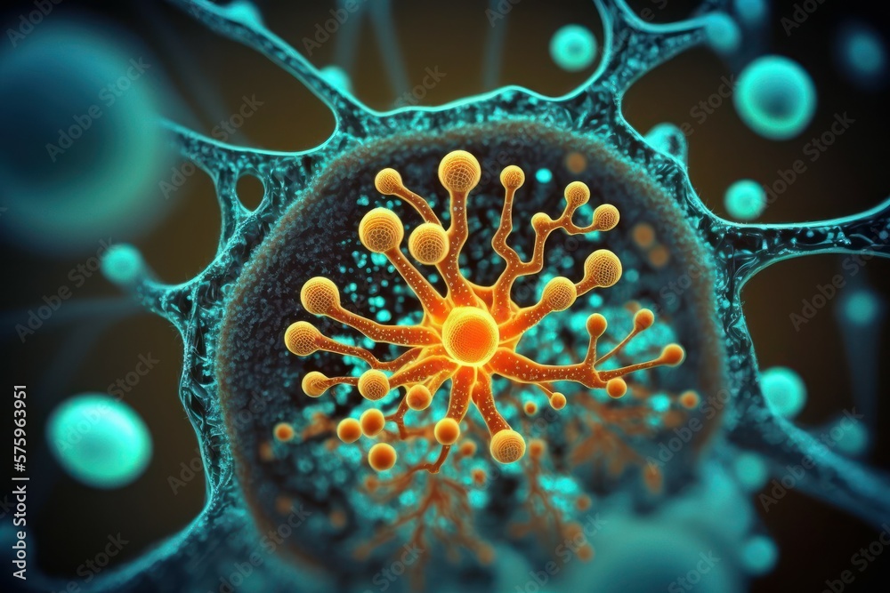 Biological cell close-up under a microscope. Nanobiotechnology concept ...