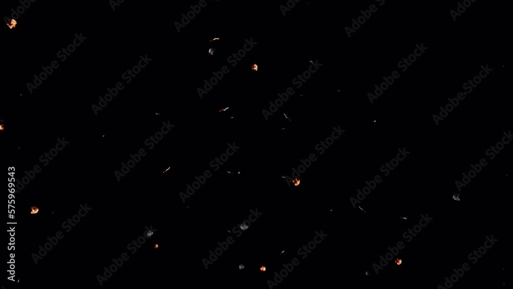 Fire burn ash or dust particles, flying and floating on air in a loop ...