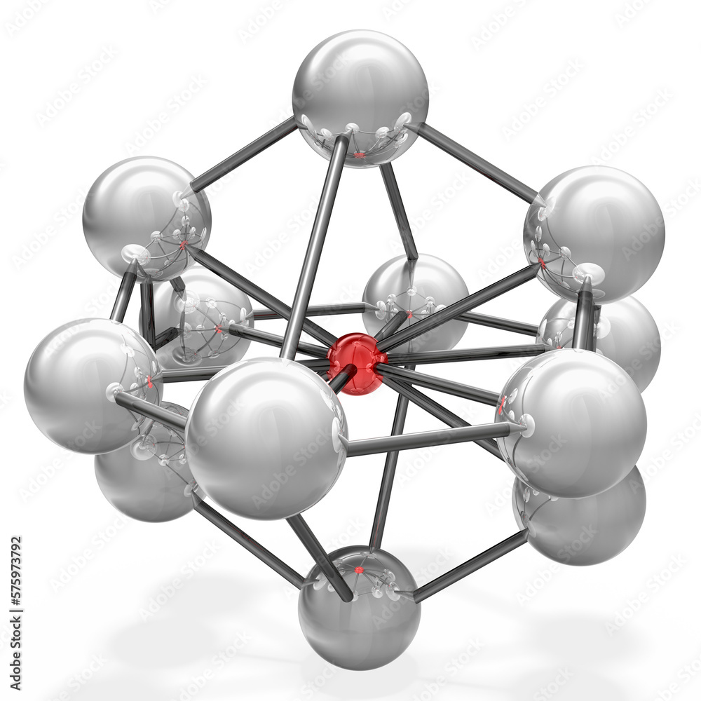 3d Atom, Molekül Gittermodell aus verchromten Stahlkugeln mit Stegen ...