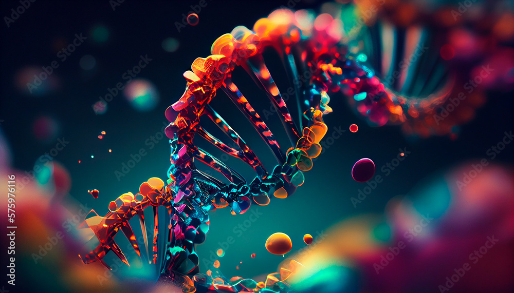 Concept of the evolution of human DNA under a microscope. Generative AI ...