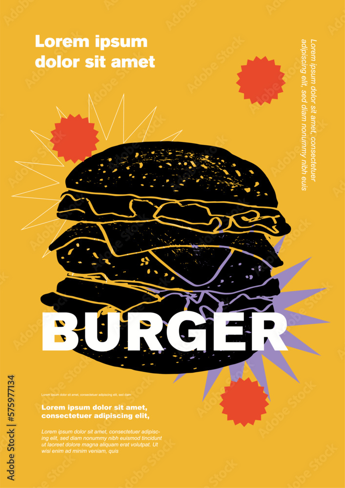Burger. Price tag or poster design. Set of vector illustrations ...