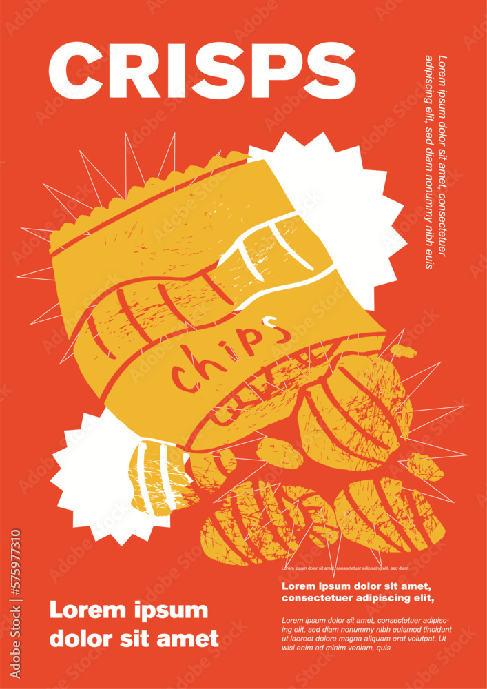 Chips. Price tag or poster design. Set of vector illustrations ...