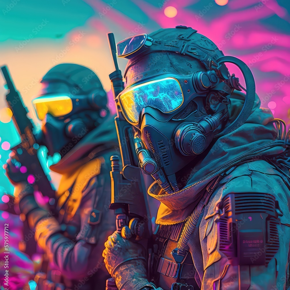 Illustration of a neon-lit, dystopian world, futuristic cyberpunk ...