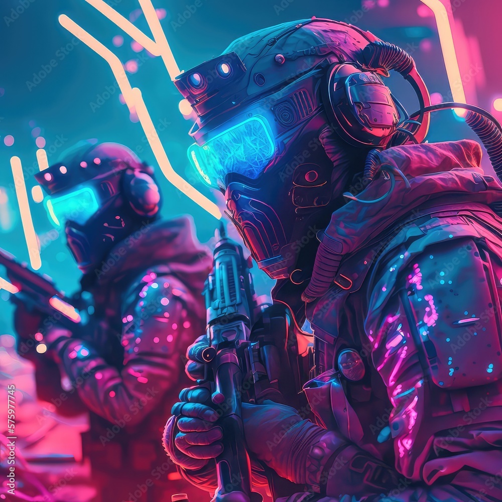 Illustration of a neon-lit, dystopian world, futuristic cyberpunk ...