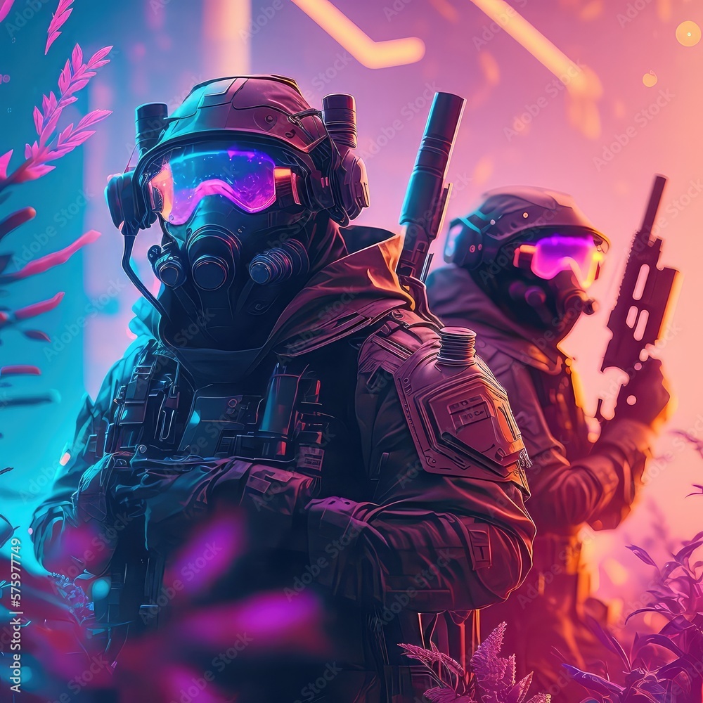 Illustration of a neon-lit, dystopian world, futuristic cyberpunk ...