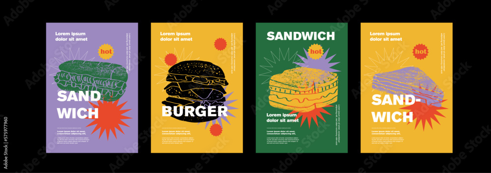 Burger, sandwiches. Price tag or poster design. Set of vector ...