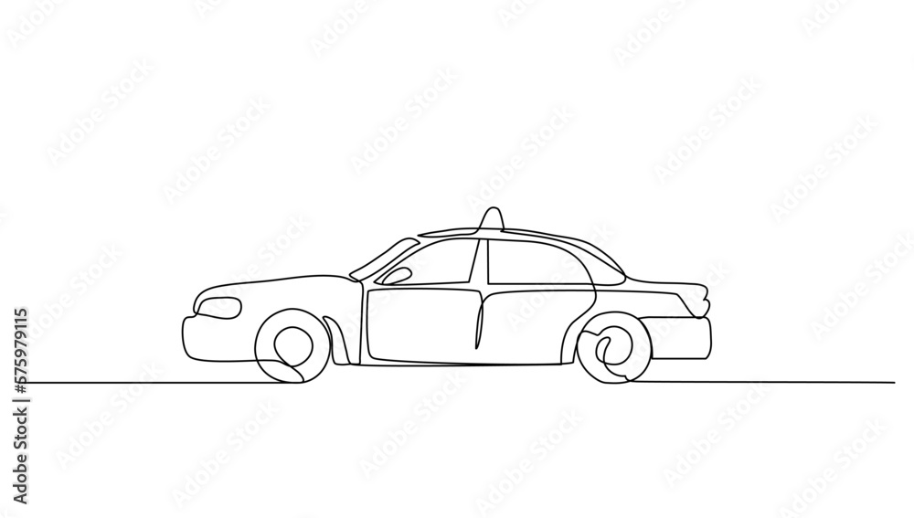 Continuous line art or one line drawing a taxi for vector illustration ...
