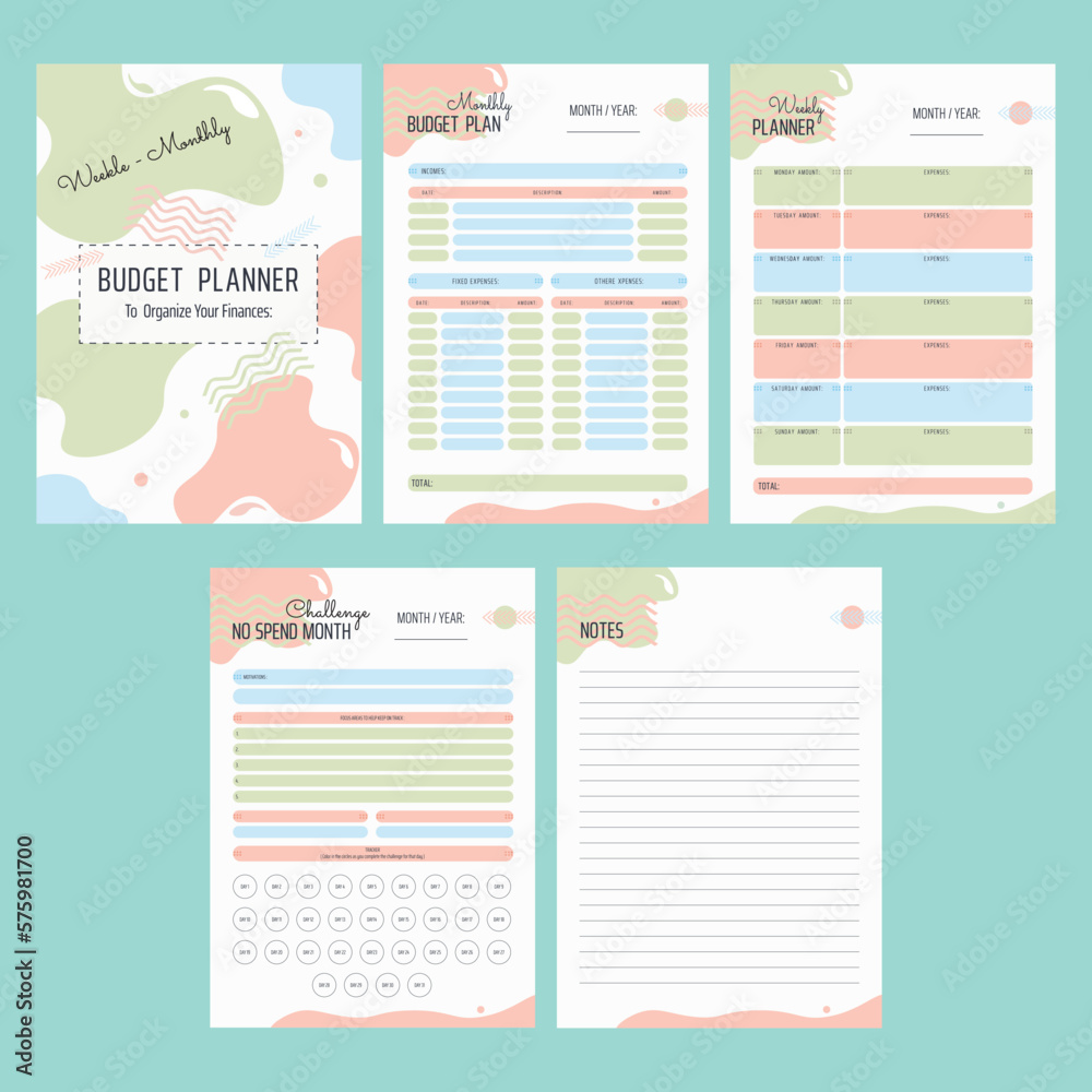 Vektorová grafika „Cute monthly and weekly budget finance planner ...