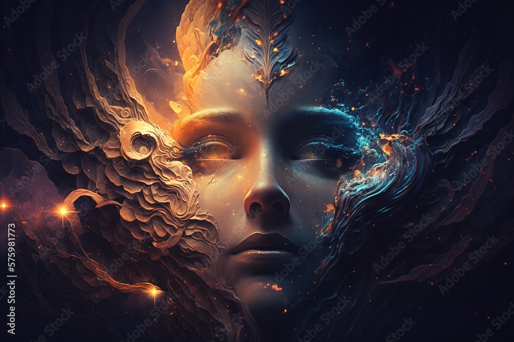 Fantasy art of a person undergoing astral projection. Created with ...