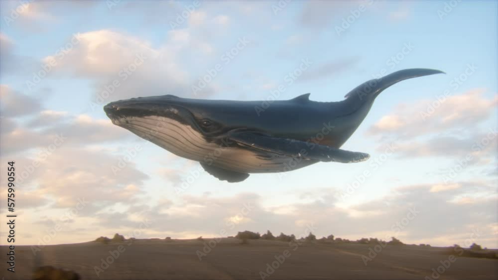 Surrealist Animation of a Humpback Whale in the Sky. Fantasy Imagining ...