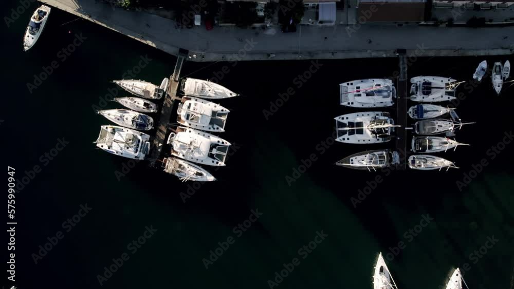 Marine port for yacht. Aerial top view of boats and yachts in marina ...