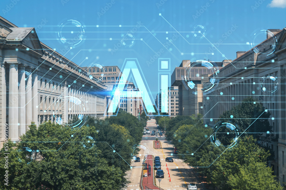 City view of iconic buildings in Washington DC, USA. Political core ...