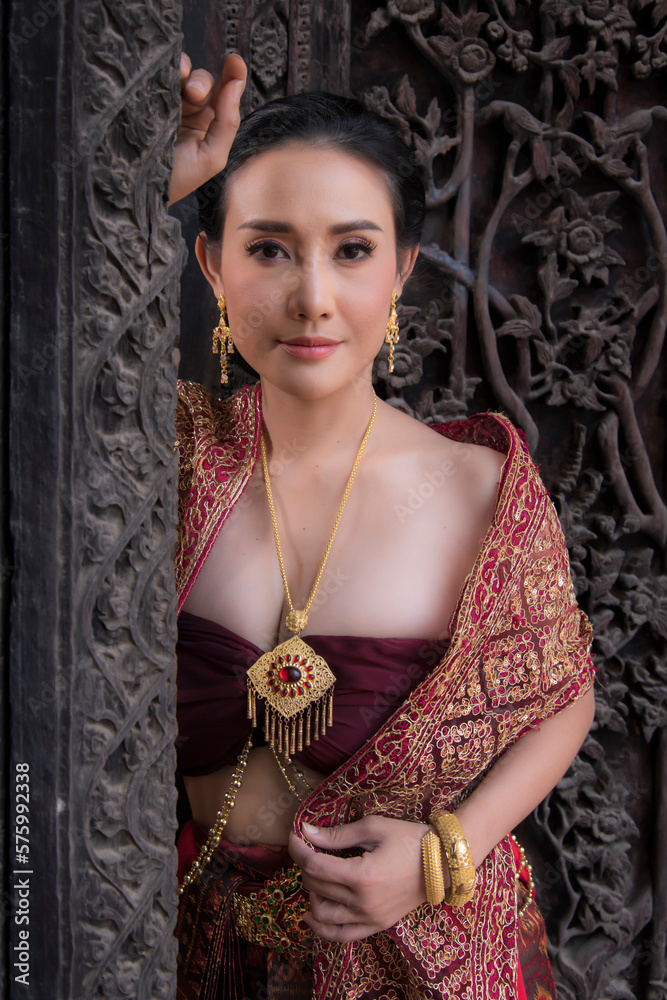 portrait of a woman. Beauty fantasy Thai women. Beautiful Thai girl in traditional dress costume ...