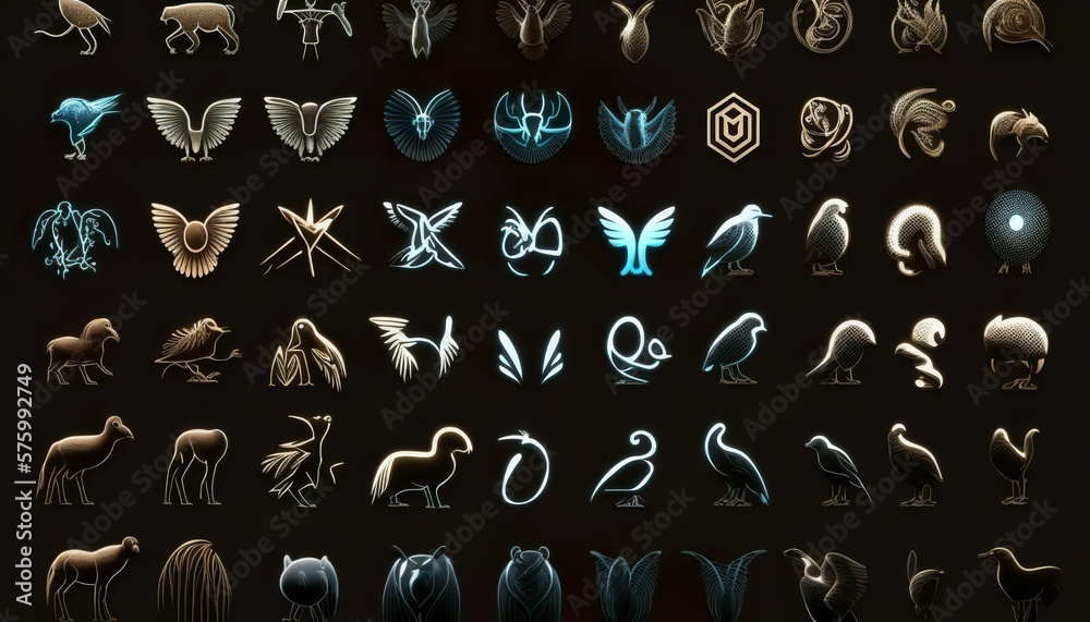 Bird icons and iconography sheet with multiple species Stock ...