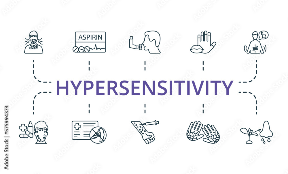 Hypersensitivity icon set. Monochrome simple Hypersensitivity icon ...