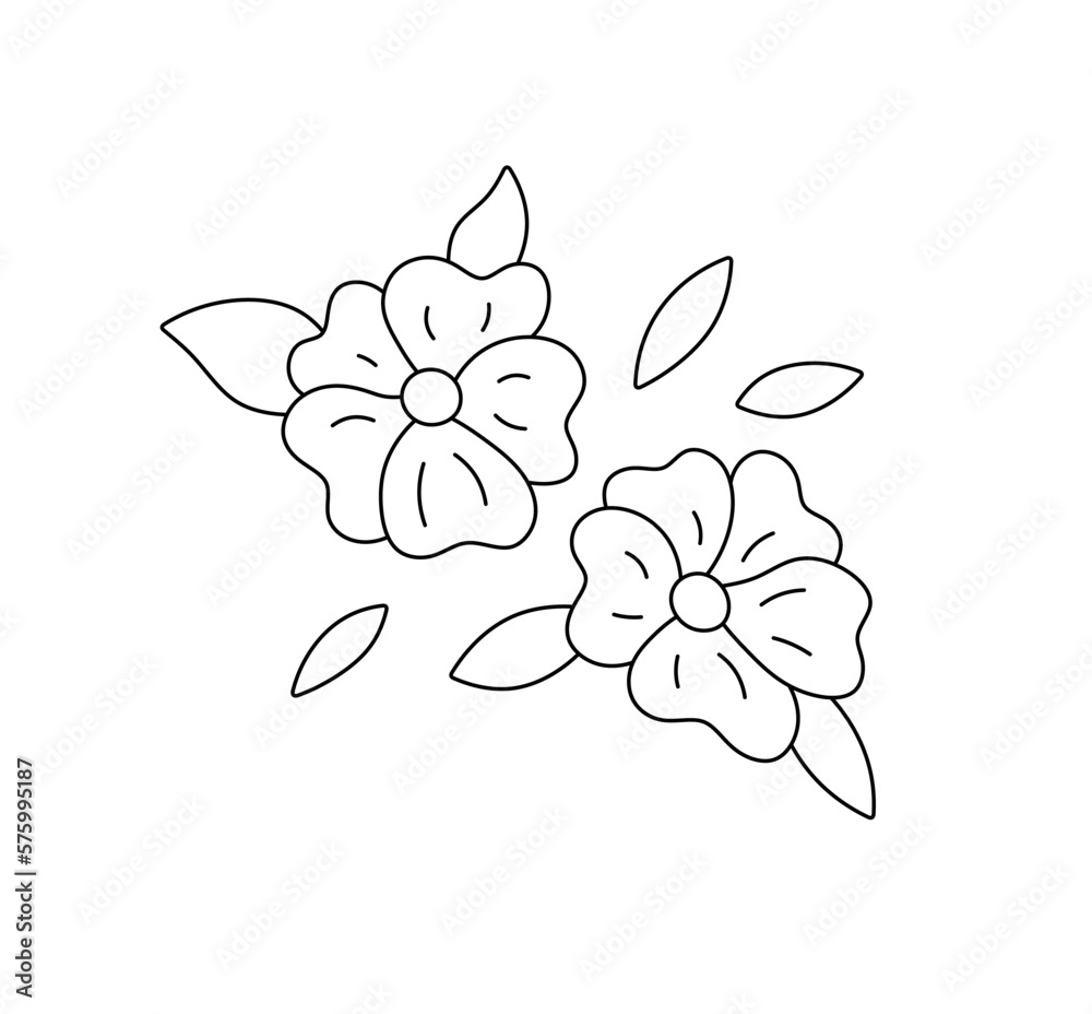 Vector isolated two flowers with leaves colorless black and white ...