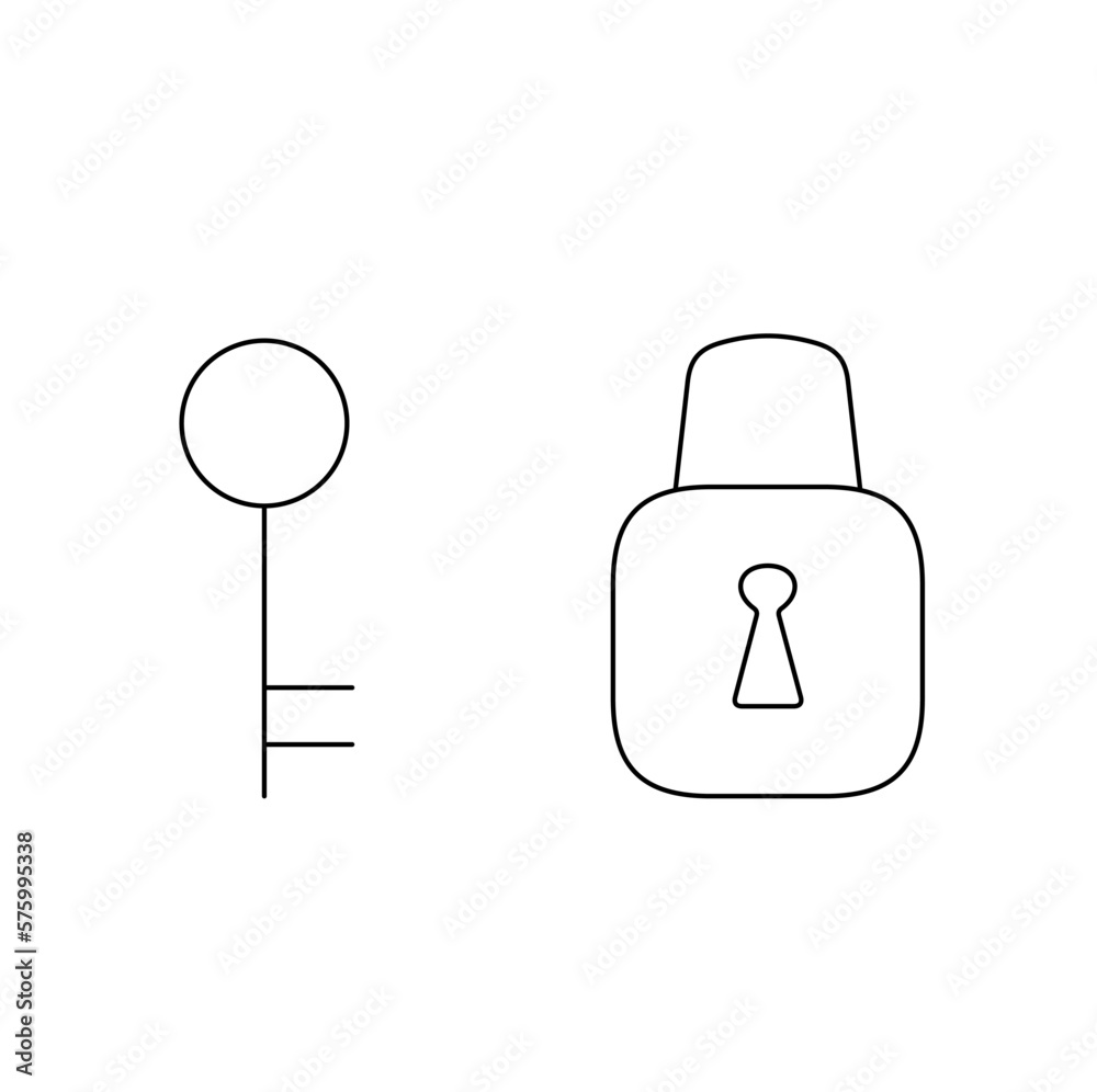 Vector isolated key and padlock pair colorless black and white contour ...