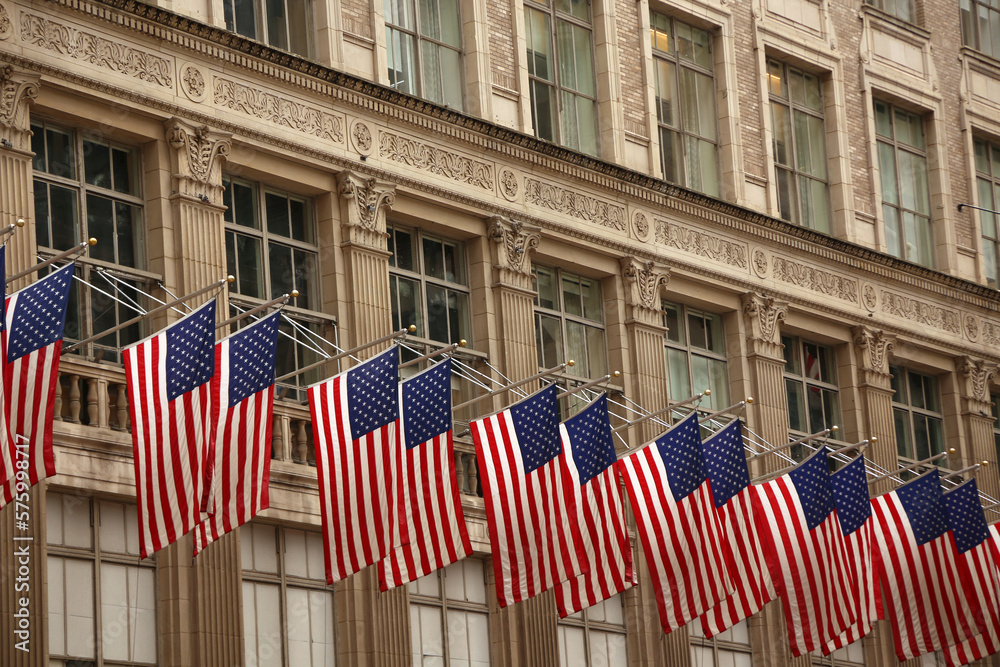 American flags on Fifth Avenue in Midtown Manhattan in New York, USA ...